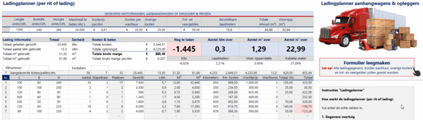 Ladingplanner in Excel - Kostprijscalculatie